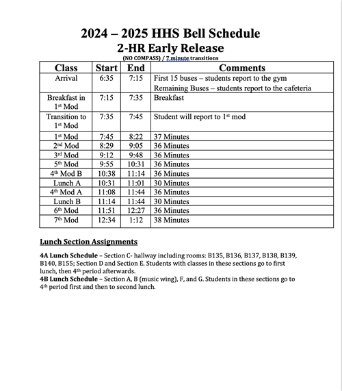 2024 - 2025 Updated Bell Schedules / 2024 - 2025 Updated Bell Schedules
